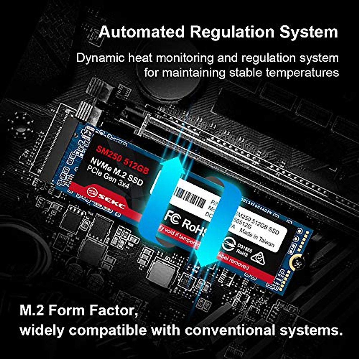 SEKC SM250512G 512GB NVMe M.2 2280 PCIe Gen 3x4, Solid State Drive R/W CDM Up to 1700/1500 MB/s, (Atto) Up to 3300/3100 MB/s, Internal SSD