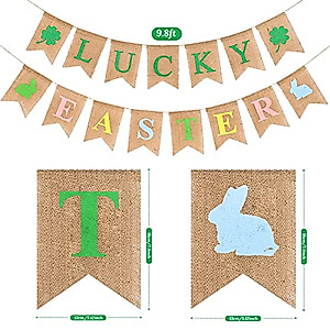Whaline St. Patrick's Day Banner with String LUCKY Letters Burlap Banner Happy Easter Rabbit Bunting Garland Pre-Assembled Hanging Decoration for Home Party Supplies