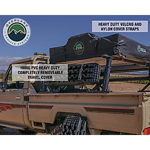 Overland Vehicle Systems TMBK 3 Person Roof Top Tent with Rain Fly Tan Body & Green Rainfly - Black Aluminum Base with Black Ladder - Universal Fitment