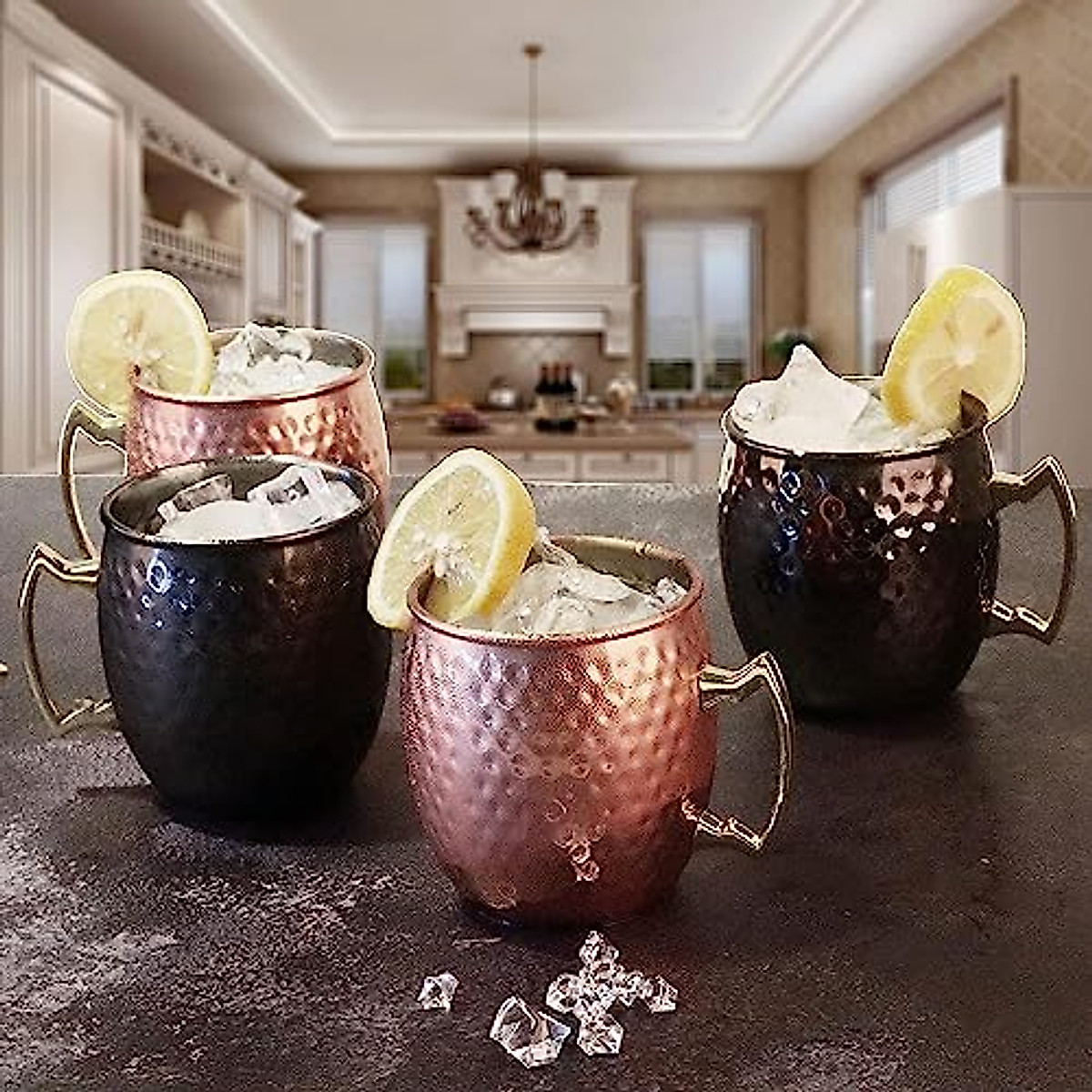 Arora Moscow Mule Mug, Set of 4 Black Hammered, Durable for Home Dining, Max Capacity 20oz, 3.7" D x 3.9" H (6014506)