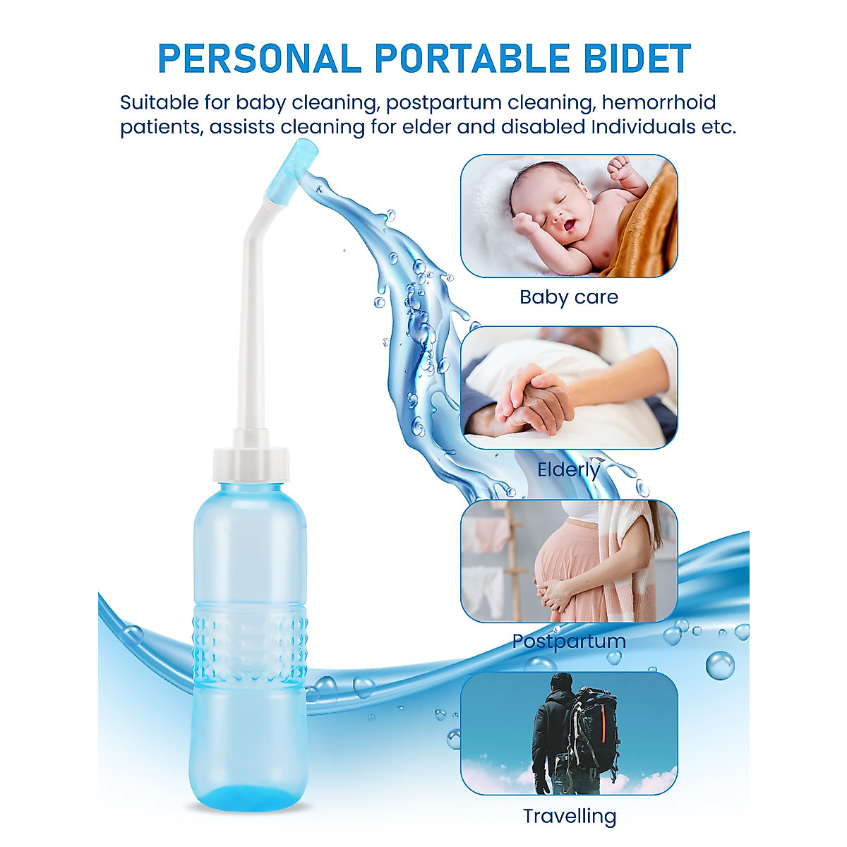 560 ml Large Portable Bidet Bottle Handheld Toilet Shataf Hand Spray Seat Water Sprayer Transparent Blue Bottle | Plus a Silicone Travel Bidet (Blue)