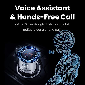 Bluetooth 5.1 FM Transmitter for Car, Wireless Bluetooth Car Adapter with 36W QC 3.0 + PD 3.0 USB C Fast Charger, Car Radio Transmitter, Support Hands-Free Phone Call Siri Voice Assistant