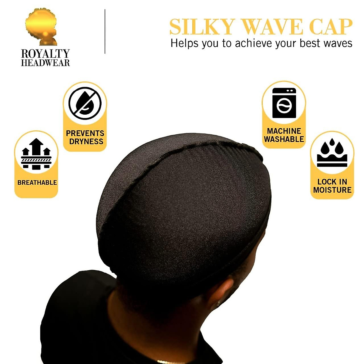 Royalty Headwear Premium Wave Cap, The Best Wave Cap for for 360, 540, and 720 Waves (Black)