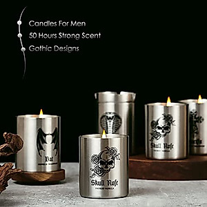 MASPRIV Gothic Scented Candle for Men - Rich Manly Scents, 50+ Hours Burn Time, Stainless Steel Tin with Popular Designs. Ideal Gift for Him