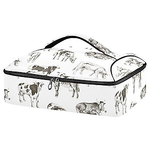White Cow Paws Insulated Casserole Carrier for Hot or Cold Food Carrier Container Insulated Cooler Bag Thermal Food Warmer Delivery Bag for Parties Buffet Potluck Picnic Cookouts