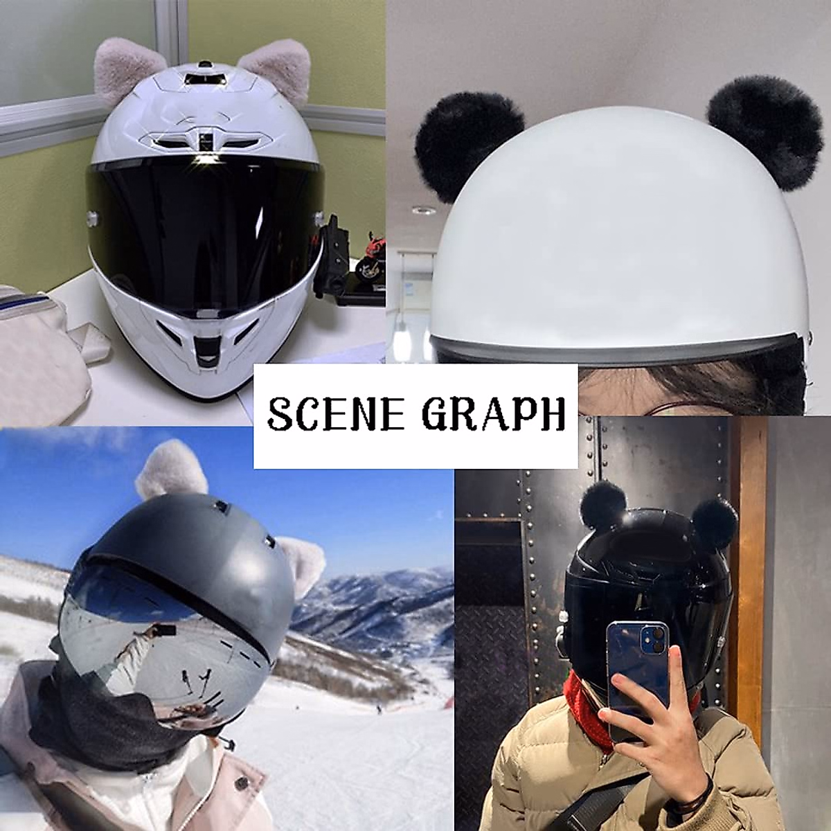 Smart Bear Ears for Helmet Plush Ears Adhesive Velcro Ski Helmet Accessory Cute Triangle Ears for Motorcycle Helmet Decor Brown