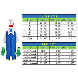 SUXIA Anime Trainer Costume Halloween Cosplay Jacket Gloves Hat Set (120(4-6Years), blue)