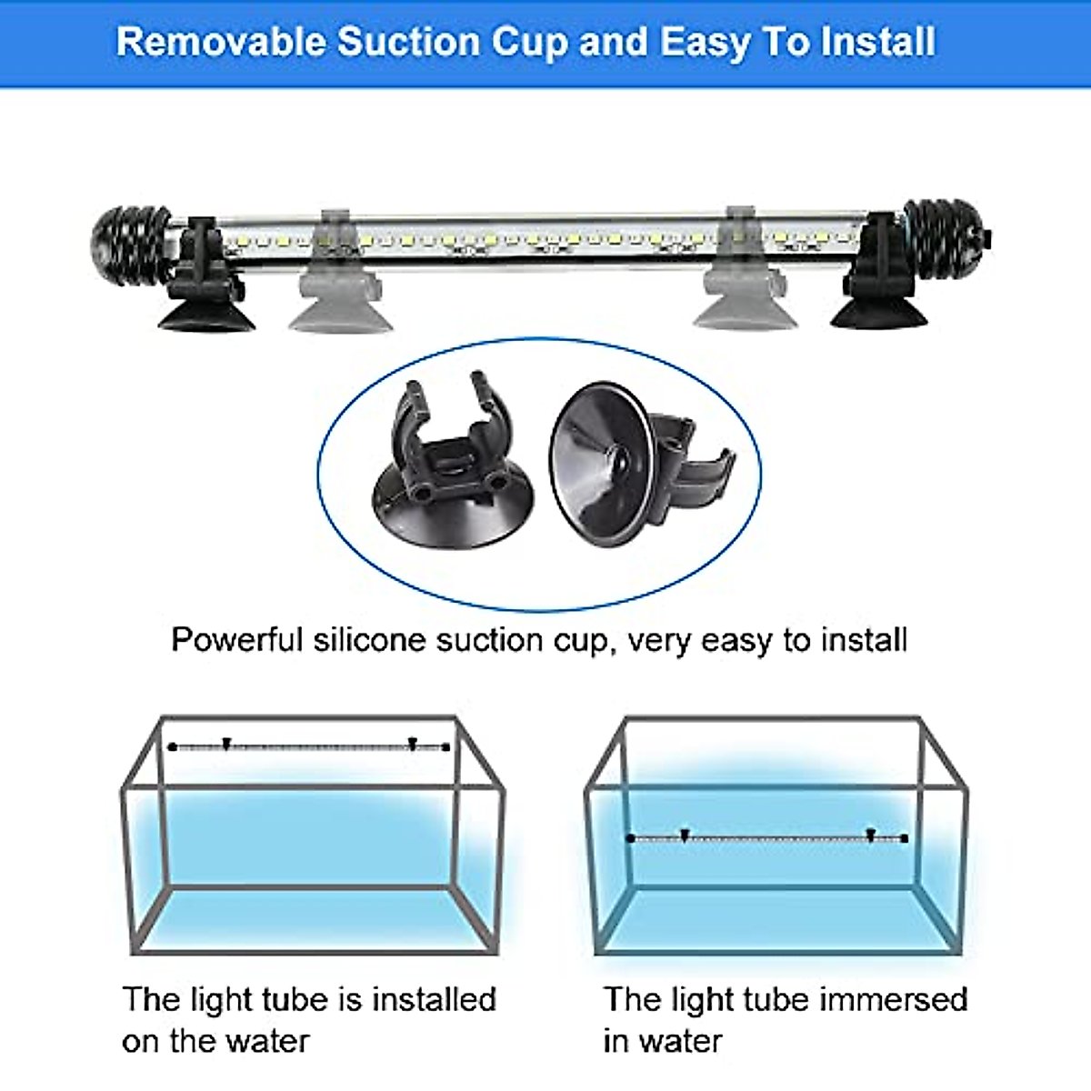 VARMHUS Submersible LED Aquarium Light,Fish Tank Light with Timer Auto On/Off Dimming Function,3 Light Modes Dimmable White-Blue,10 Brightness Levels Optional&3 Levels of timed Loop Function 7.5''