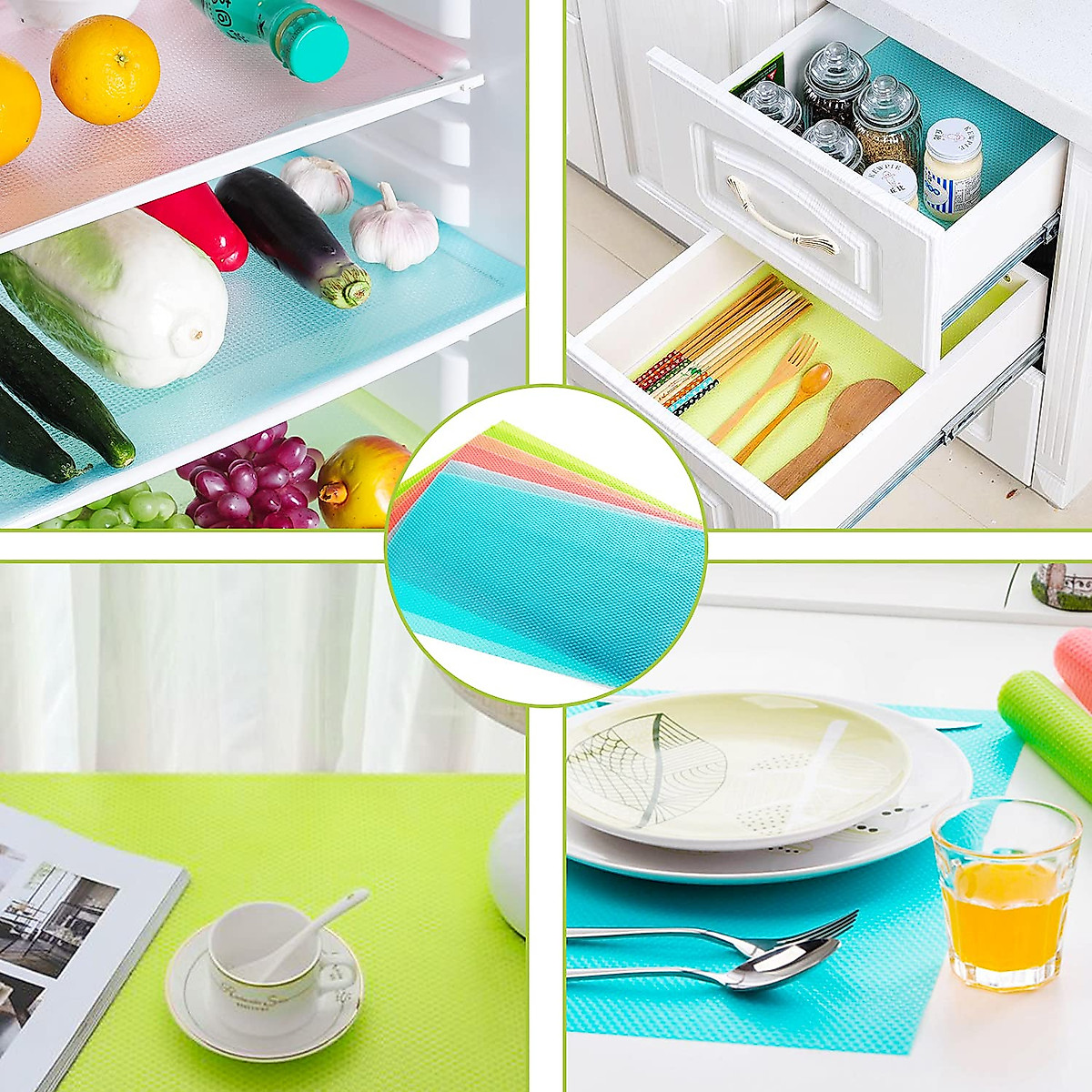 Refrigerator Mats 12 Pack,Washable Fridge Mats Pads 17.7"x11.4" Waterproof Refrigerator Liners for Shelves,Table Mats Shelf Liners