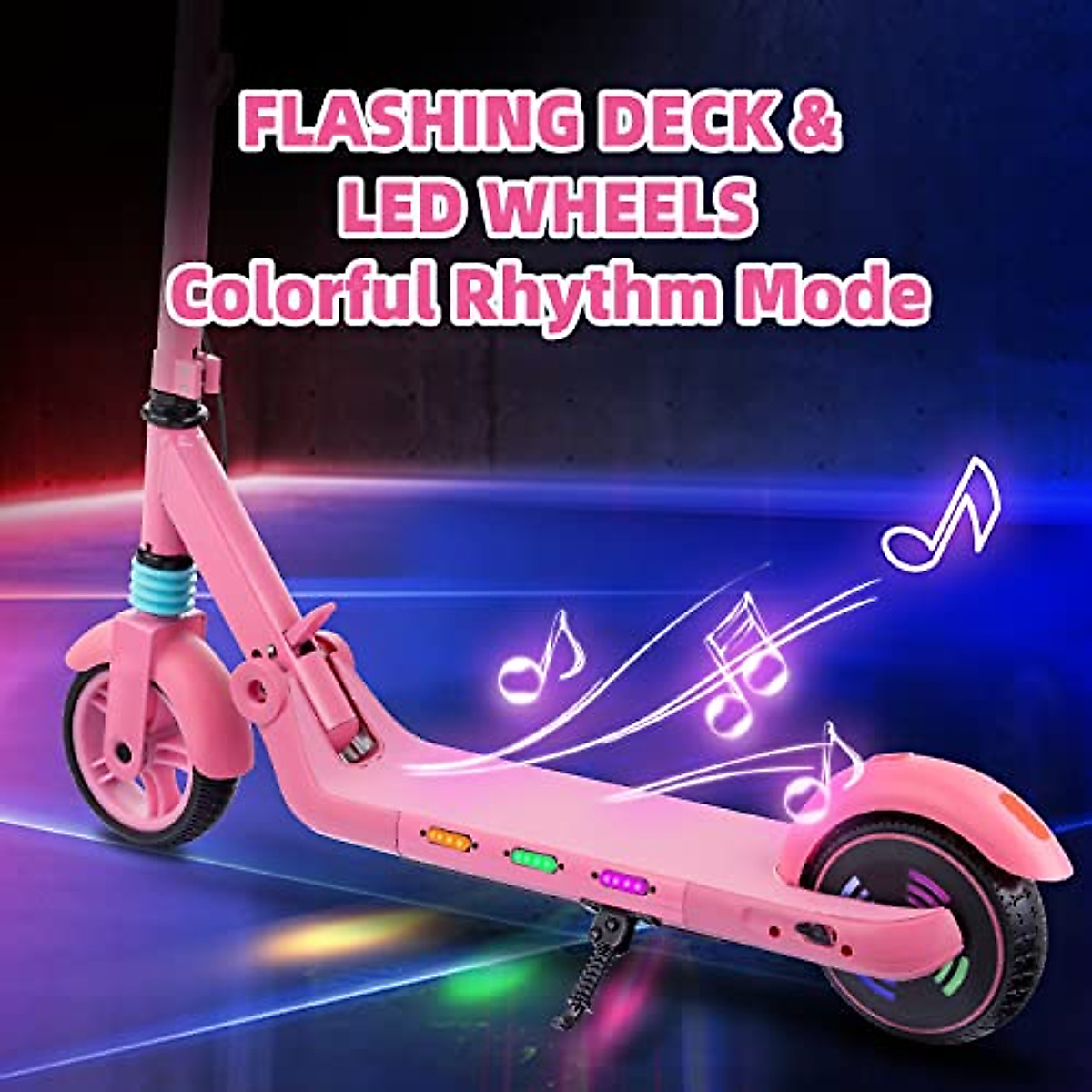 Electric Scooter for Kids Ages 6-12, Colorful Rainbow Lights, Bluetooth Music Speaker, LED Display and Adjustable Speed, Foldable E-Scooter for Kids Girls Boys, Ideal Gift for Children (Pink)