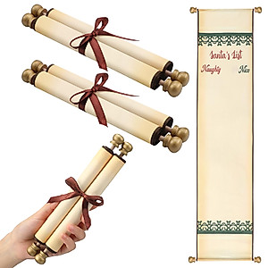 Epakh 2 Pack Blank Paper Scroll Christmas Santa's List of Naughty and Nice Scroll 8 x 19 Inch Santa List Scroll Vintage Scroll with Wooden Stick for Writing, Drawing, Invitation, Renaissance Festivals