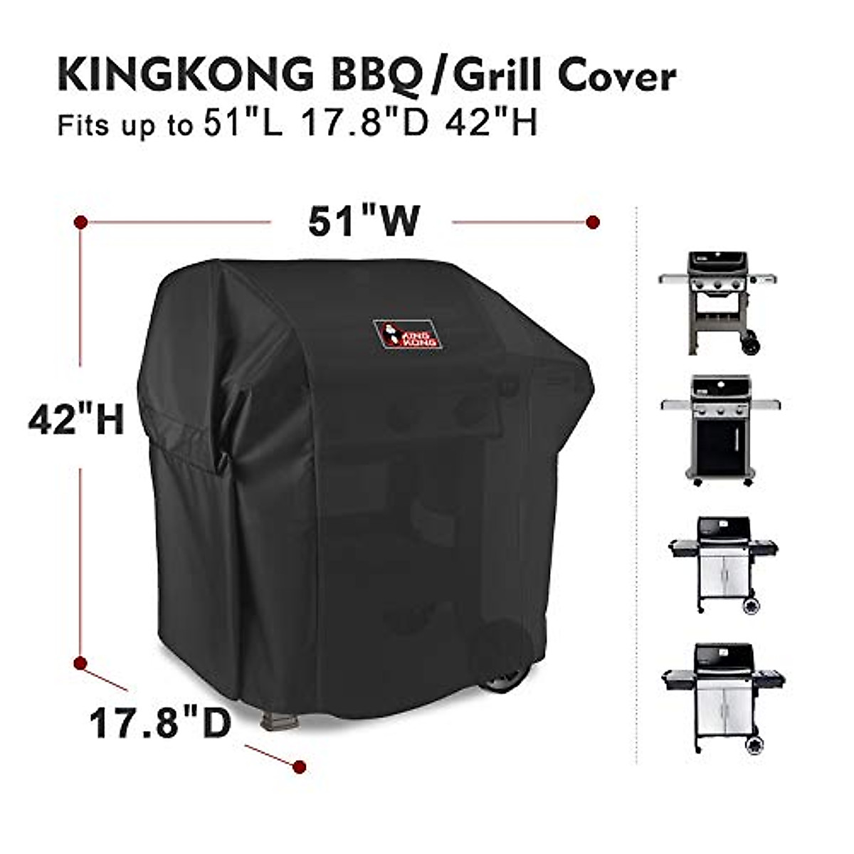 Kingkong 7139 Grill Cover for Weber Spirit II 300 and Spirit 200 Series (with Side Mounted Controls) Gas Grill Including Brush, Tongs and Thermometer