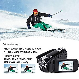 Handheld Video Camcorder FHD 16x Digital Zoom, Tragbar DV Digital Camera with COMS Sensor, Builtin Speaker, 270 ° Rotary Screen, Video Camera for Kids(Black)