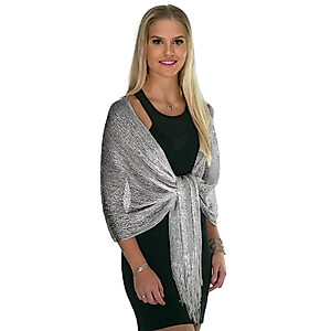 ShineGlitz Shawls and Wraps for Evening Dresses, Metallic Glitter Shawls for Women, Sparkling Wedding Metallic Silver Shawl Gift