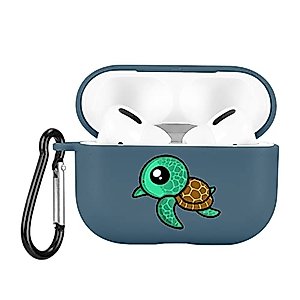 Turtle Case Compatible with Airpods Pro Blue Soft TPU, Supports Wireless Charging Shockproof Protective Cover for Airpods Pro