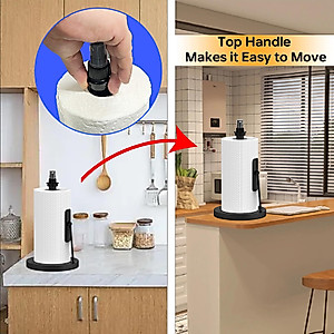 Manduoye 2 in 1 Paper Towel Holder with Spray Bottle, Paper Towel Holder One-Handed Operation with Non Slip Weighted Base, Paper Towel Holder Countertop for Kitchen and Bathroom (Black)