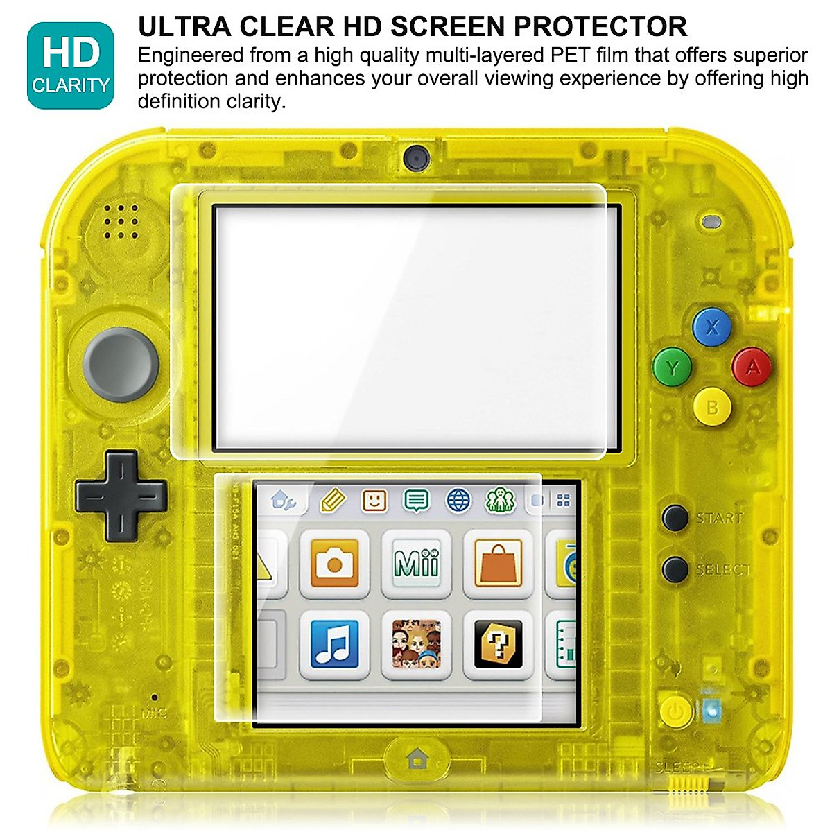 Screen Protector and Stylus Compatible 2DS, AFUNTA 3 Pack (6 Pcs) HD Clear PET Film for Top and Bottom Screen, with 1 Plastic Blue Screen Touch Pen