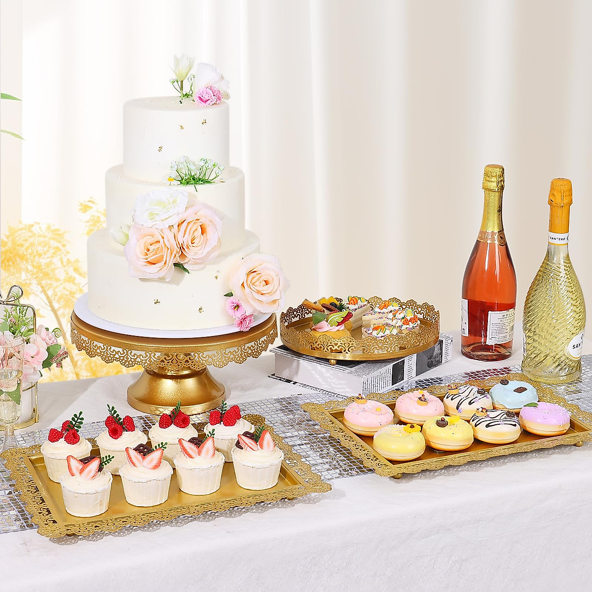 7Pcs Gold Cake Stand Set, Metal Dessert Table Display Stands Dessert Trays Large Round Tiered Cupcake Holder Treat Decor Plates for Tea Party Wedding Reception Birthday Baby Shower Home Decoration