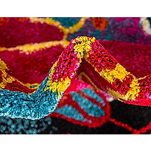 Unique Loom Lyon Collection Colorful Modern Floral Garden Area Rug, 2 x 6 ft, Black/Yellow