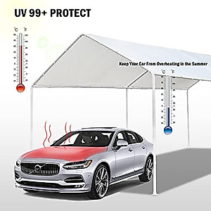 VINGLI 10X20 Upgraded Carport Canopy Tent for Car Heavy Duty, Waterproof Panels Garage Vehicle Sunshine Boat Shelter, Outdoor Car Port Party Tent Garden, White