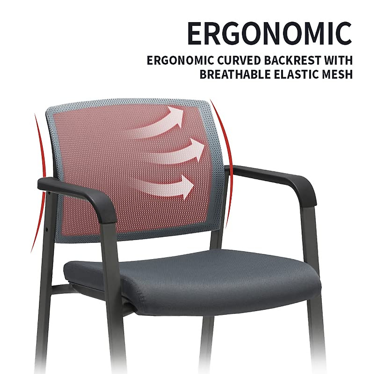 CLATINA Guest Reception Stacking Office Chairs with Arm, Mesh Back Waiting Room Chair with Upholstered Fabric Seat and Ergonomic Lumbar Support for Office Conference School Church, Grey