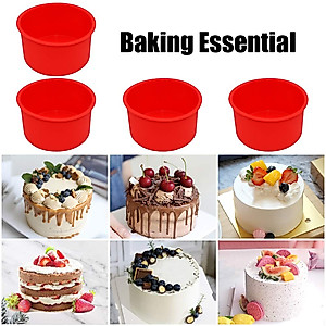 Staruby Silicone Cake Mold Baking Pan Round 4 Inch Non-Stick Bakeware Pan Reusable Cake Pan, Red, Set of 6