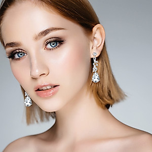 Thunaraz 4 Pairs Clip on Earrings for Women Crystal Teardrop Wedding Earrings Clip on Rhinestone Formal Chandelier Dangle Earrings for Brides Bridesmaids Stylish Non Pierced Jewelry