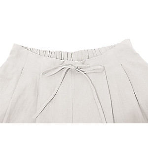 ebossy Women's Summer Drawstring Elastic Waist Cotton Linen Utility Beach Palazzo Pants Pockets (XL, White)