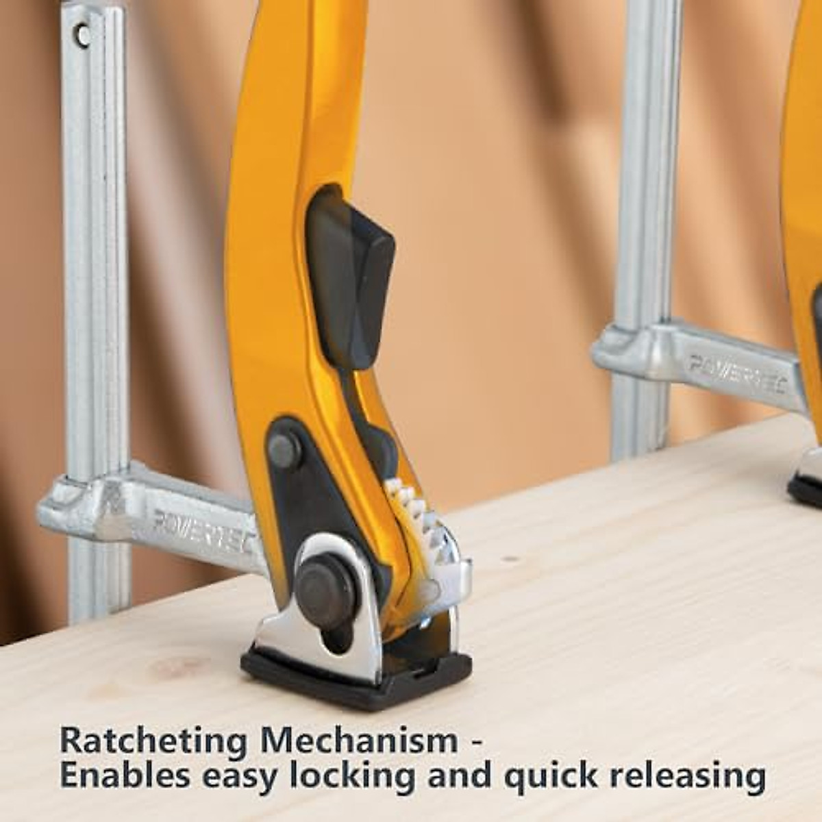 POWERTEC 71408 Quick Release Ratcheting Table Clamp for MFT and Guide Rail System, 7” (178mm)