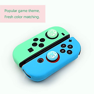 Switch Thumb Grip Caps Joystick Cap for Nintendo Switch & Lite Animal Crossing Cute Little Bear Design (2 PCS Green & Blue), Soft Silicone case for Joy-Con Controller