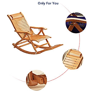 Foldable Recliner,Bamboo Lounge Chair,Foldable Rocking Chair,Garden Deck Chairs for Elderly,Outdoor Rocking Chair,Garden Chair,with Headrest Pillow and Foot Massage Board(Blue Purple)