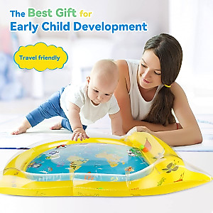 Zeahan Inflatable Tummy Time Mat for 3 to 24 Months Baby, Fun Baby Water Mat Infant Toy for Newborn Girls Boys, Cute Snail Shape, 30" 34"