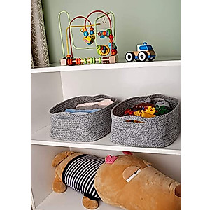 Woven Cotton Rope Storage Basket, Cube Changing Table Organizer for Closet Towels, Baby Nursery Bin, Small Dog Cat Toy Box, Gift Baskets empty (14.5"x 11"x 5") by CIKI HOME