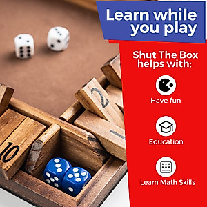 Funliktod Wooden 1-4 Player Shut The Box Game Classic Dice Board Game for Kid & Adult