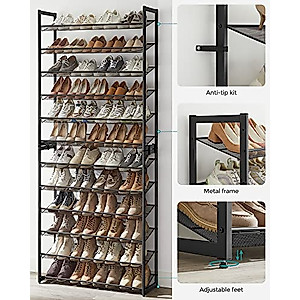 SONGMICS Shoe Rack, 12-Tier Tall Metal Shoe Storage Organizer for Closet, Entryway, Garage, Set of 2 6-Tier Big Stackable Shoes Rack Shelf, Adjustable Feet & Slanted Shelves, Holds 48-60 Pairs, Black