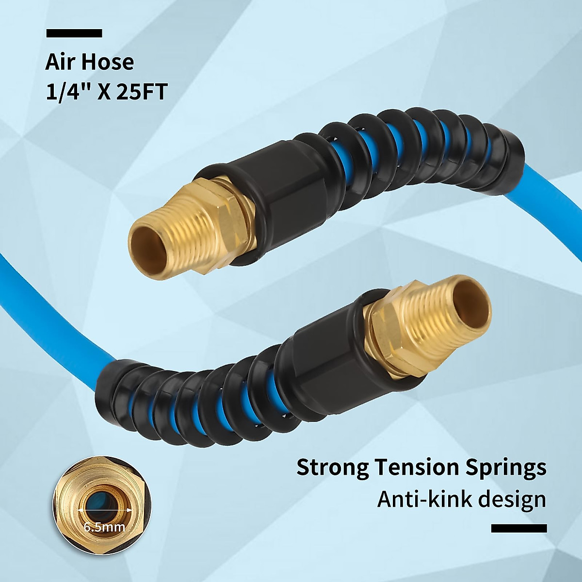 1/4 in x 25 ft Rubber Air Hose with Universial Connector, Lightweight, Kink Resistant, Flexible, All-Weather Air Tool Hoses 300 PSI Air Compressor Hose for Roofing and Furniture Jobs