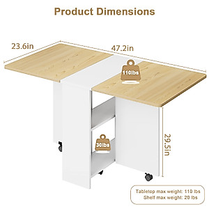 Alkmaar Folding Dining Table, 47.2" D x 23.6" W x 29.5" H, Pear Wood Color and White