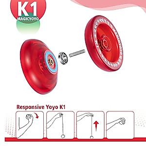 Pack of 3 Beginner Yoyos for Kids, MAGICYOYO K1-Plus Responsive Yoyos + 3 Yoyo Gloves, 3 Yoyo Bags, 18 Strings, All in A Gift Box - Blue +Red +Green