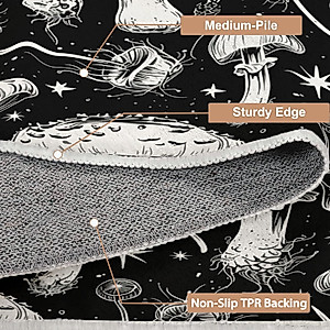 Small 2x3 Machine Washable Area Rug for Living Room Bedroom, Fluffy Non Slip White Mushroom Print Rug Indoor, Carpets for Kids Nursery Bedside Decor, Soft Stain Resistant Area Rugs, Black