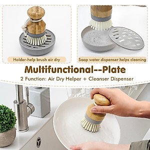 Bamboo Dish Palm Brush with Holder - 2 Pack RIMAY Wooden Replaceable Cleaning Scrub Brushes Washing Scrubber Set Kitchen Wood Dishwashing Tool for Pots,Pans,Counter&Sink