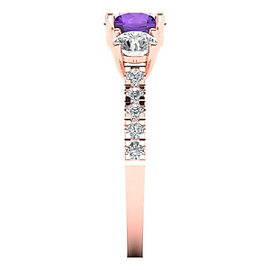 Clara Pucci 2 ct Round Cut Solitaire 3 stone accent Natural Amethyst gemstone Designer Anniversary Bridal Engagement Ring 14k Rose Gold
