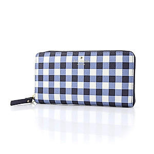 Kate Spade Hyde Lane Gingham Michele Zip Around Wallet New Navy/White