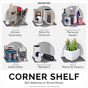 BRAINWAVZ 2-Pack 10” Corner Floating Shelf for Speakers, Books, Decor, Plants, Cameras, Photos, Kitchen, Bathroom, Routers & More Universal Small Holder Acrylic Wall Shelves (White)