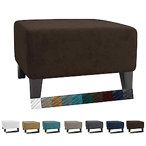 MAXIJIN Velvet Ottoman Slipcover Oversized Stretch Square Rectangle Footstool Slipcover Folding Storage Ottoman Covers for Living Room with Elastic Bottom (Ottoman X-Large, Dark Coffee)