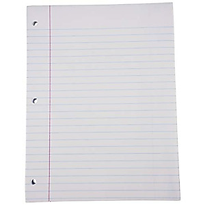School Smart - 85285 3-Hole Punched Filler Paper w/ Red Margin, 8 x 10-1/2 Inches, Wide Ruled, 200 Sheets,White
