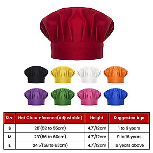 TopTie Chef Hat for Kid & Adult, Cotton Elastic Adjustable Kitchen Cooking Baking Hat-Black-S