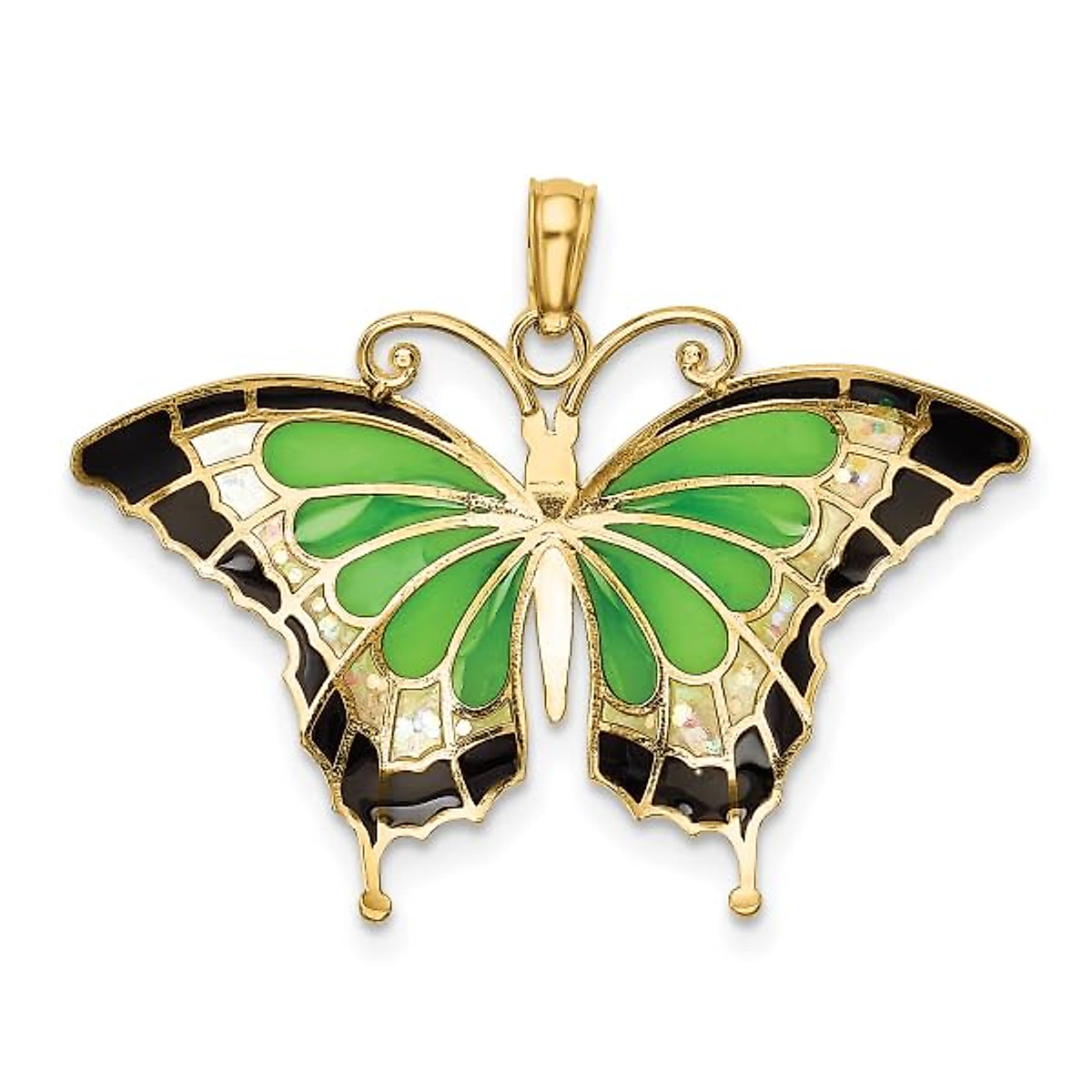 IceCarats 14K Yellow Gold Green Butterly Necklace Charm Pendant 25mm x 31mm Only