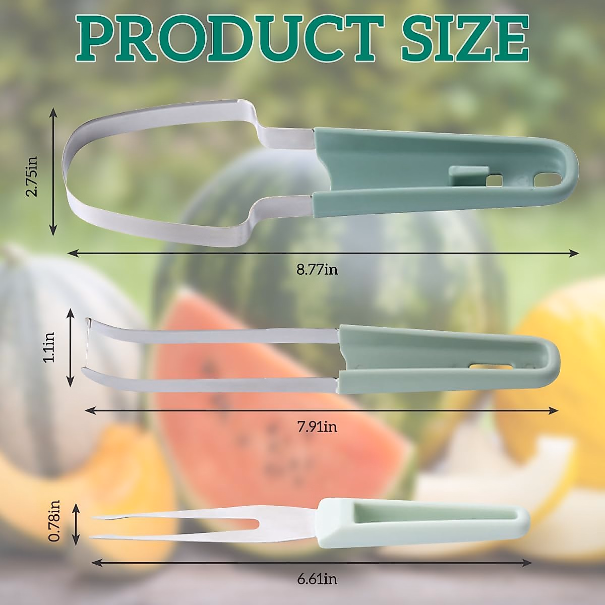 Generic 3-in-1 Watermelon Fork Slicer Cutter,Watermelon Cutter Slicer Tool, Stainless Steel Watermelon Popsicle Cutter Tool,Melon Cutter Knife Portability Fruit Fork for Camping Kitchen Gadgets