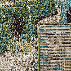 SAFAVIEH Monaco Collection Area Rug - 10' Square, Forest Green & Light Blue, Medallion Distressed Design, Non-Shedding & Easy Care, Ideal for High Traffic Areas in Living Room, Bedroom (MNC243F)