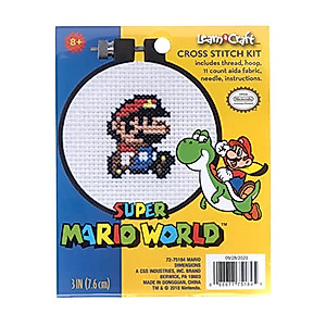 Dimensions 72-75184 Arts and Crafts Super Mario Bros Counted Cross Stitch Kit for Beginners, 11 Count White Aida, 3''D